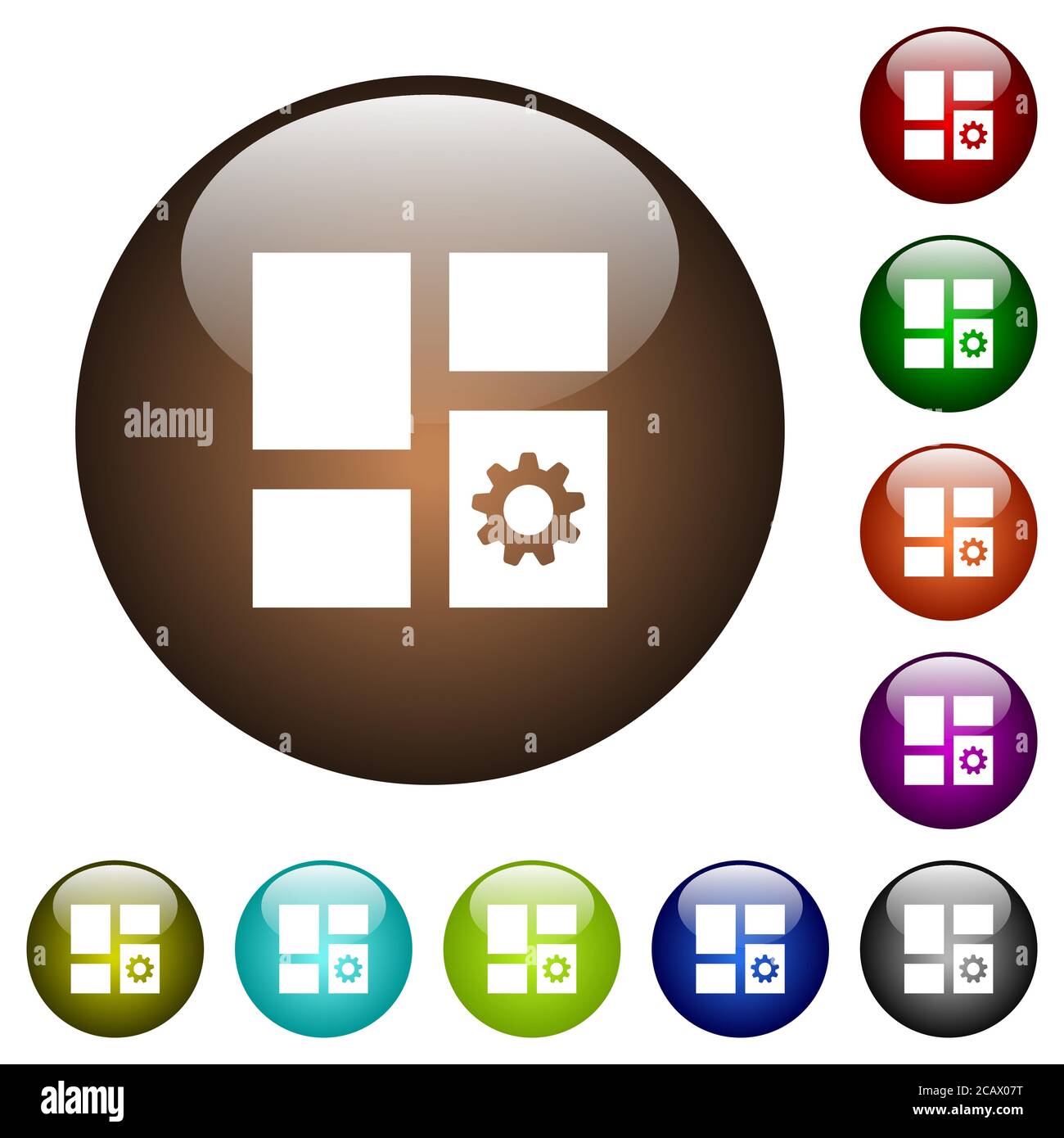 Dashboard settings white icons on round color glass buttons Stock Vector Image & Art - Alamy