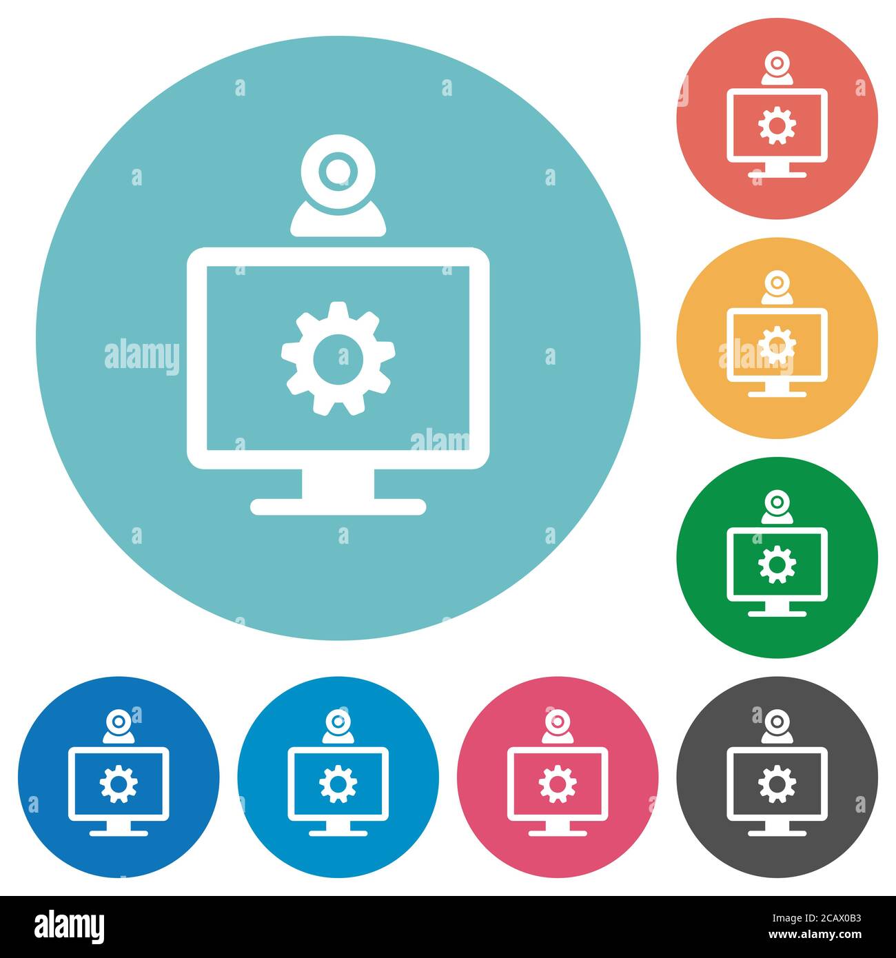 Webcam settings flat white icons on round color backgrounds Stock ...
