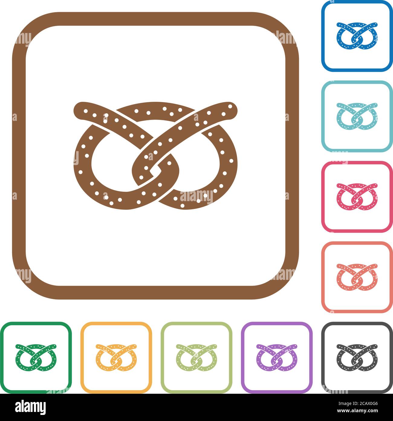 Salted pretzel simple icons in color rounded square frames on white background Stock Vector ...
