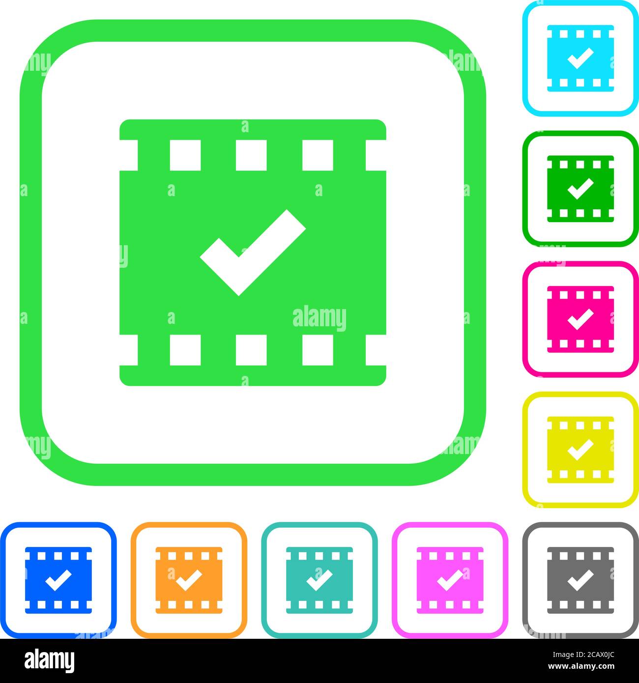 Movie ok vivid colored flat icons in curved borders on white background ...