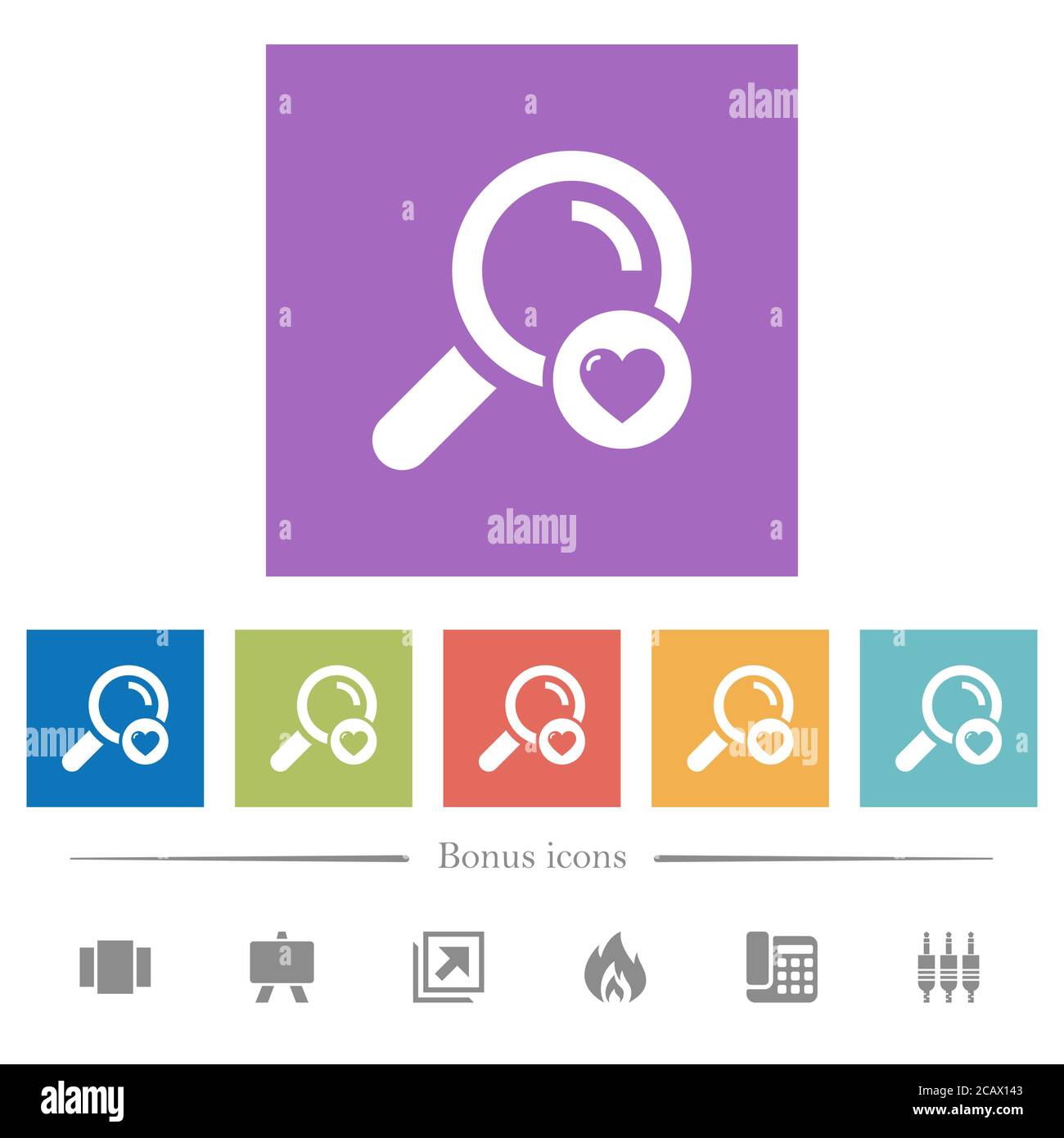Favorite search flat white icons in square backgrounds. 6 bonus icons ...
