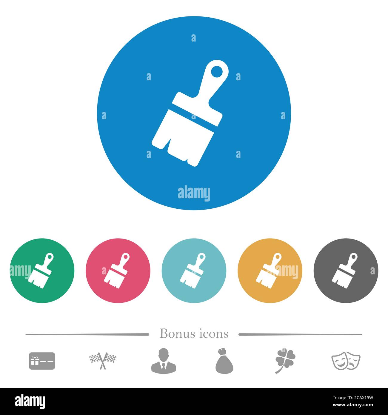 Paste with brush flat white icons on round color backgrounds. 6 bonus ...
