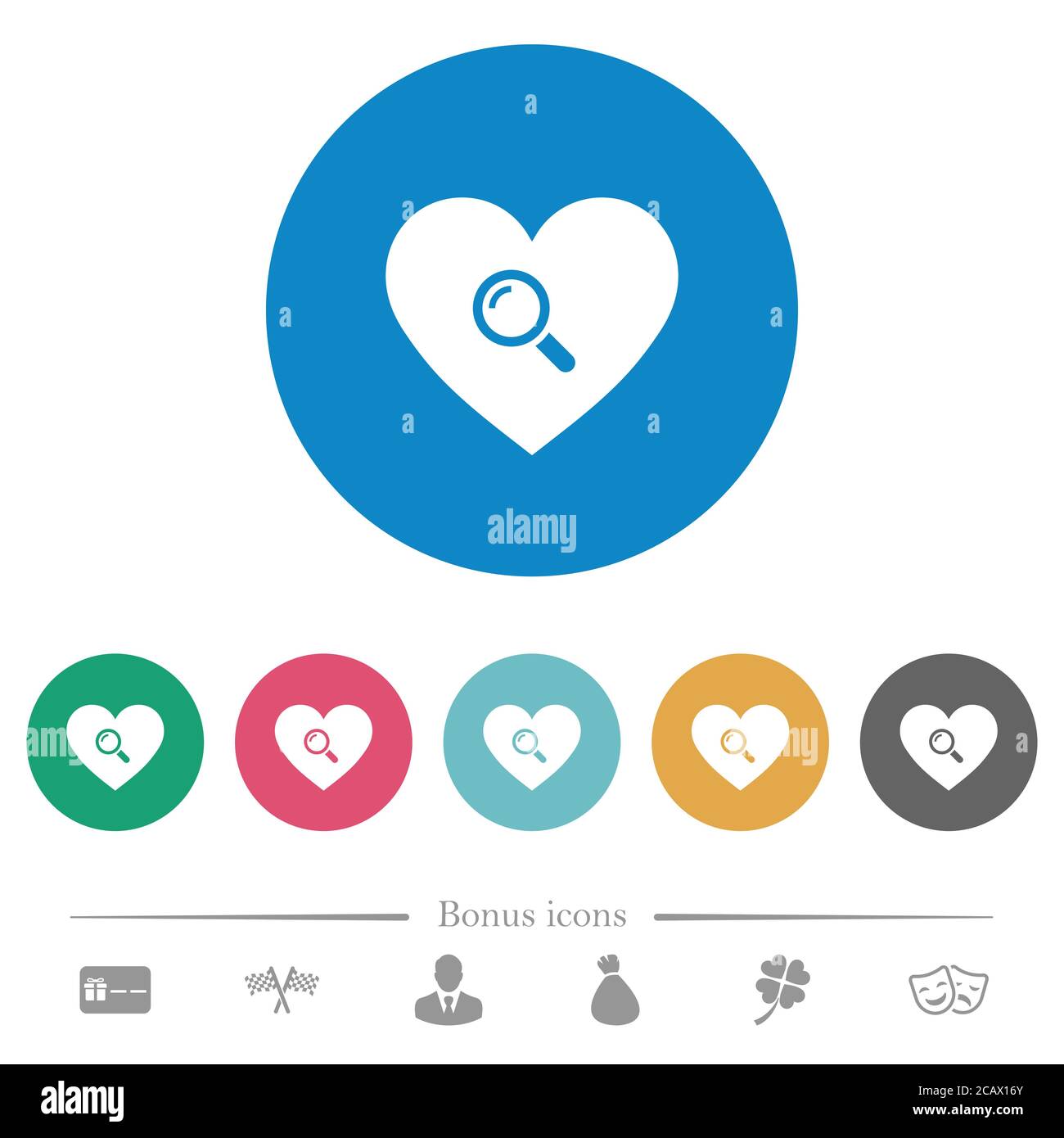 Dating flat white icons on round color backgrounds. 6 bonus icons ...