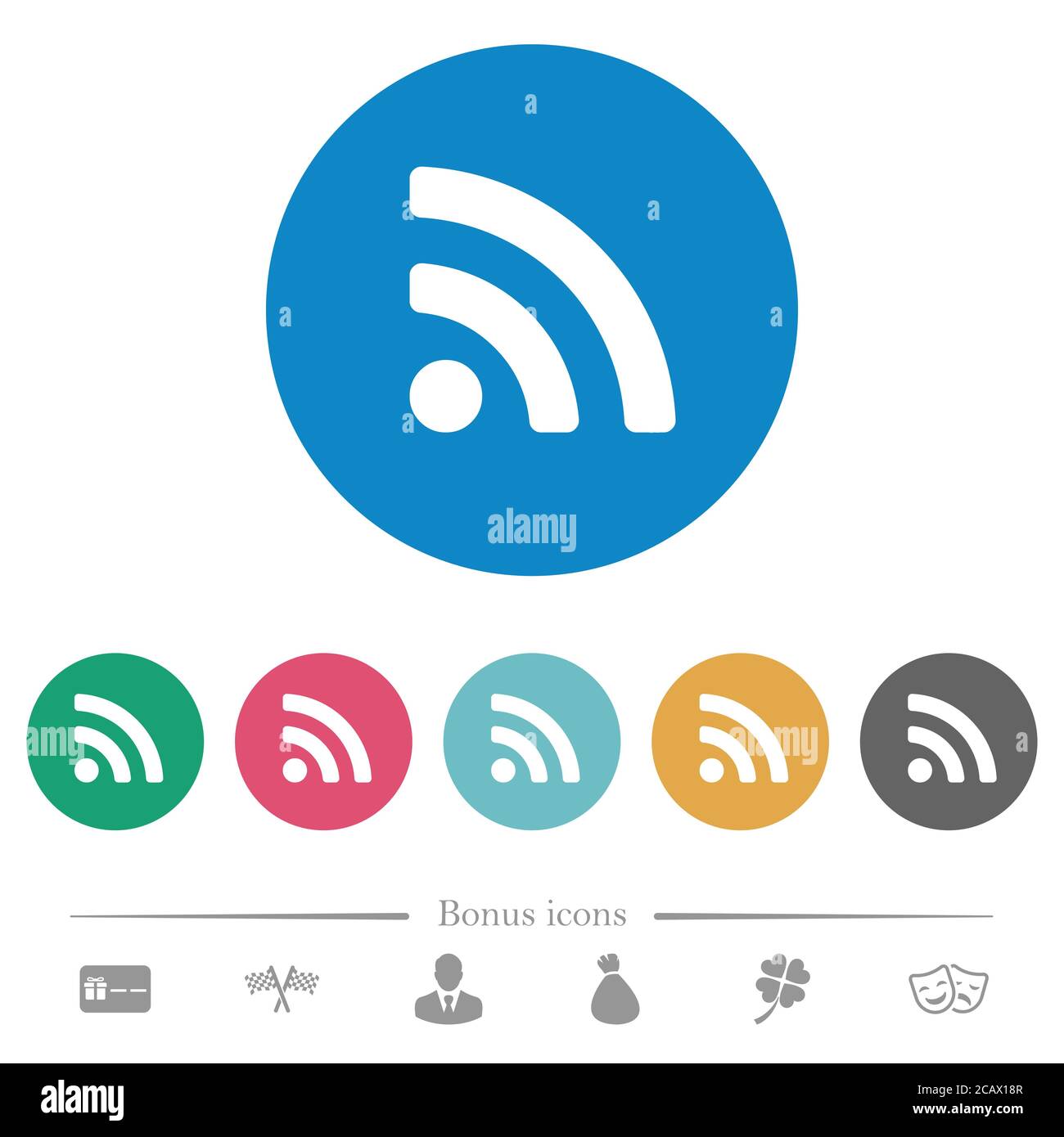 Radio signal flat white icons on round color backgrounds. 6 bonus icons ...