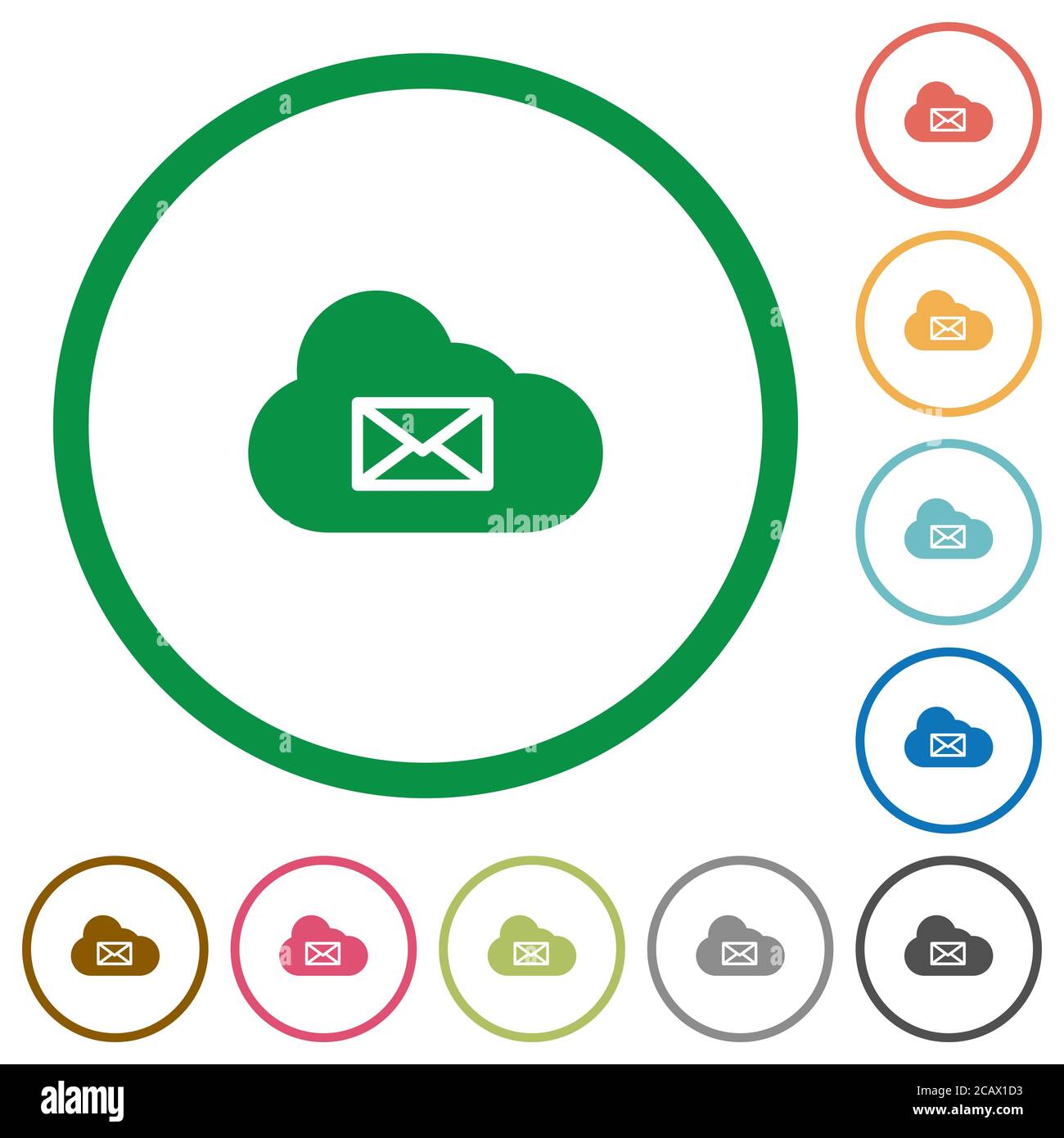 Cloud mail system flat color icons in round outlines on white ...