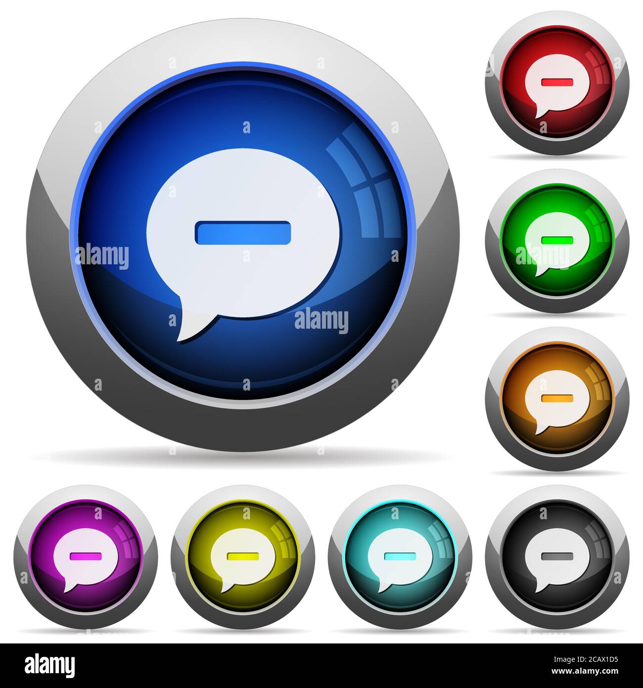 Delete comment icons in round glossy buttons with steel frames Stock ...