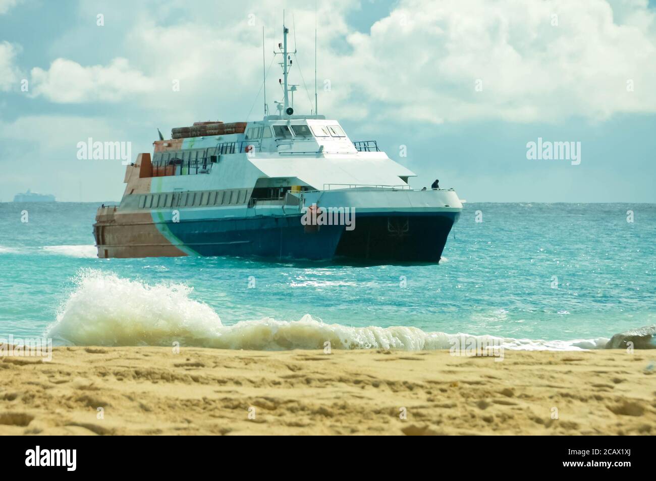 cruise Mexican ship in Caribbean sea near Cancun, Mexico Stock Photo ...