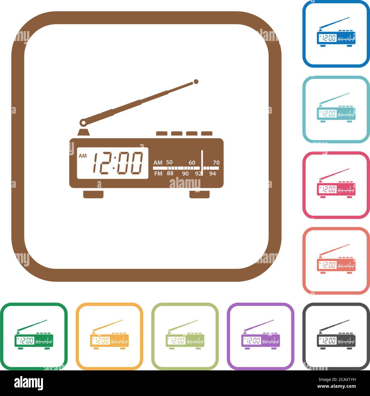 Vintage radio clock simple icons in color rounded square frames on white background Stock Vector ...