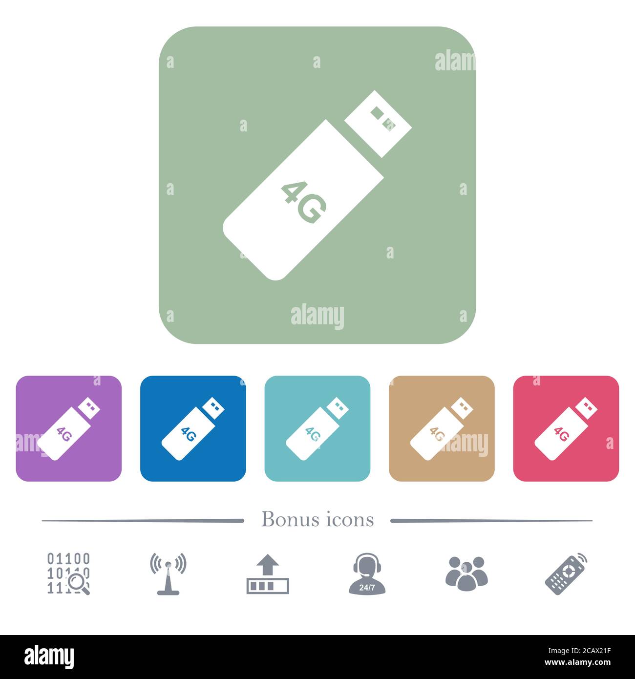 Fourth generation mobile stick white flat icons on color rounded square ...