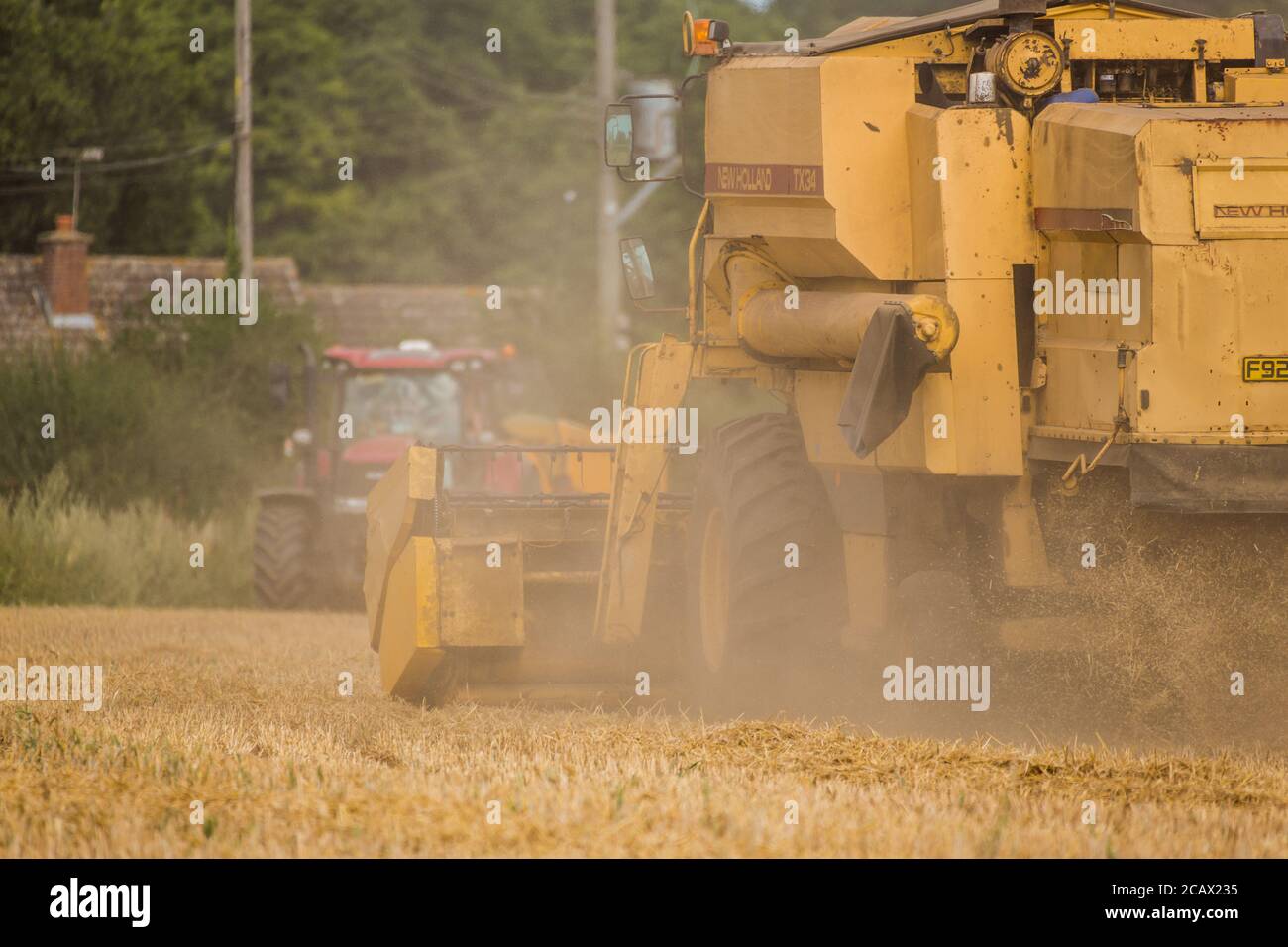 Woodbridge, Suffolk UK August 02 2020: Combine harvester harvests ripe ...