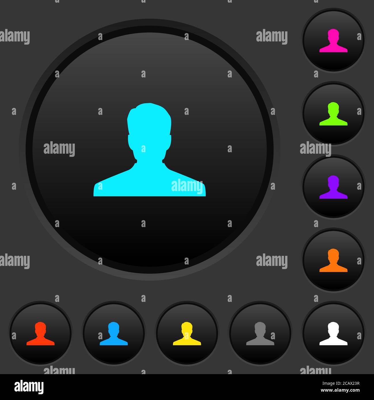 Anonymous avatar dark push buttons with vivid color icons on dark grey ...