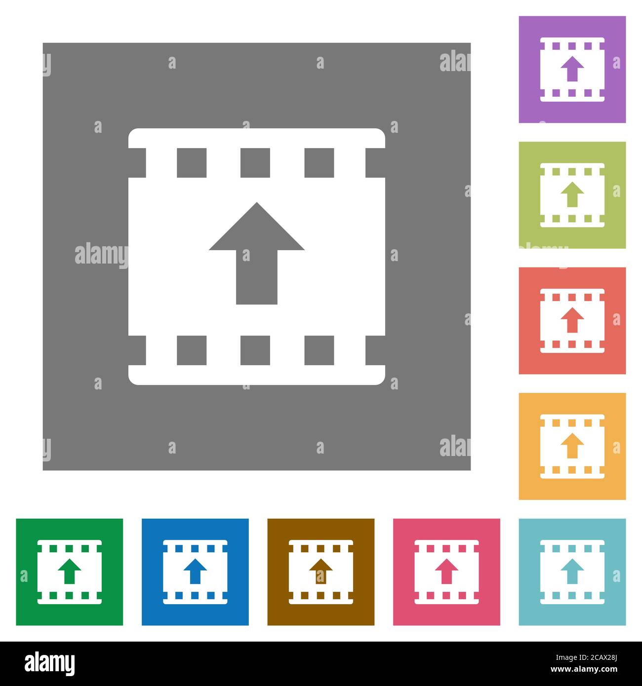 Move up movie flat icons on simple color square backgrounds Stock ...