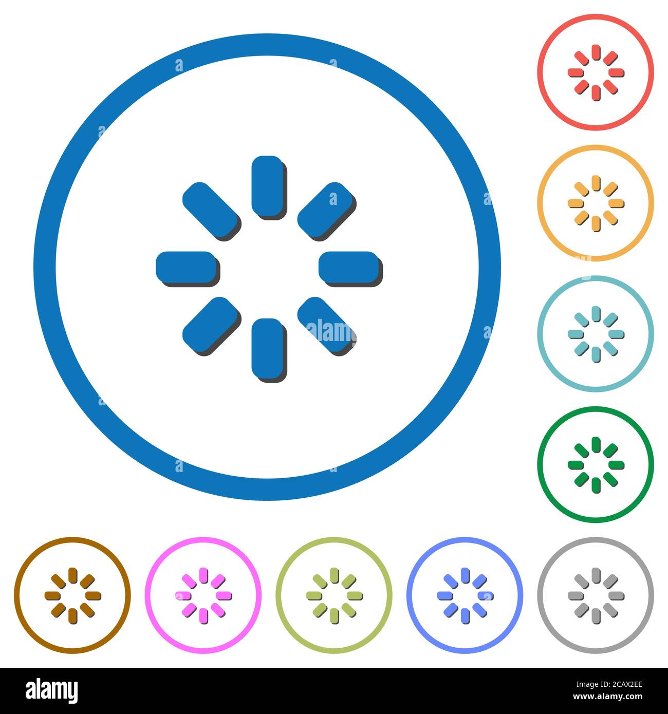 Loader symbol flat color vector icons with shadows in round outlines on ...