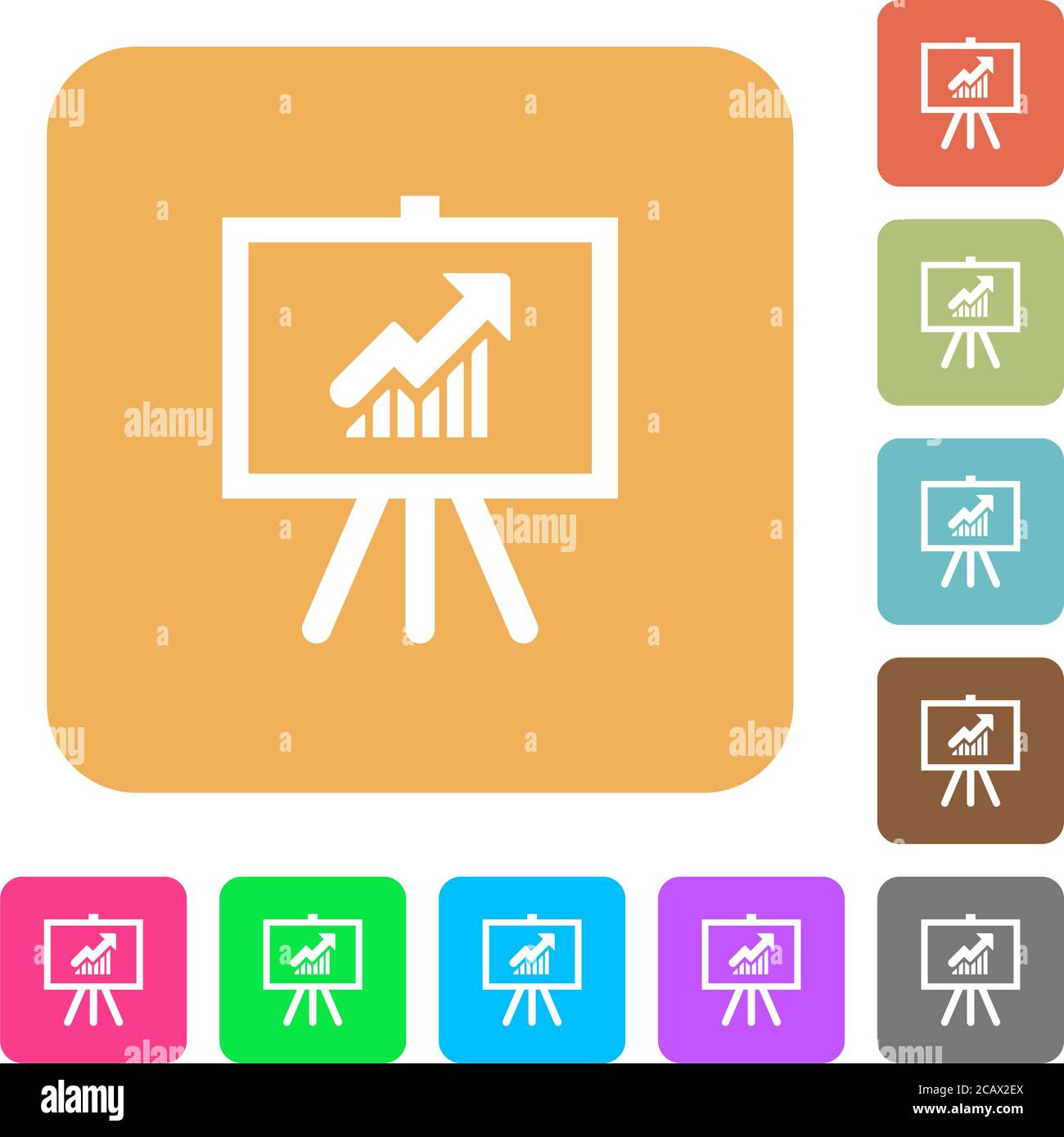 Presentation table with rising graph flat icons on rounded square vivid ...
