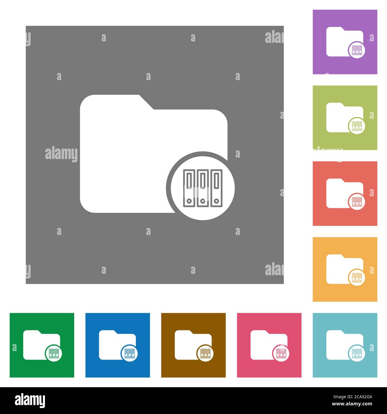 Archive directory flat icons on simple color square backgrounds Stock ...