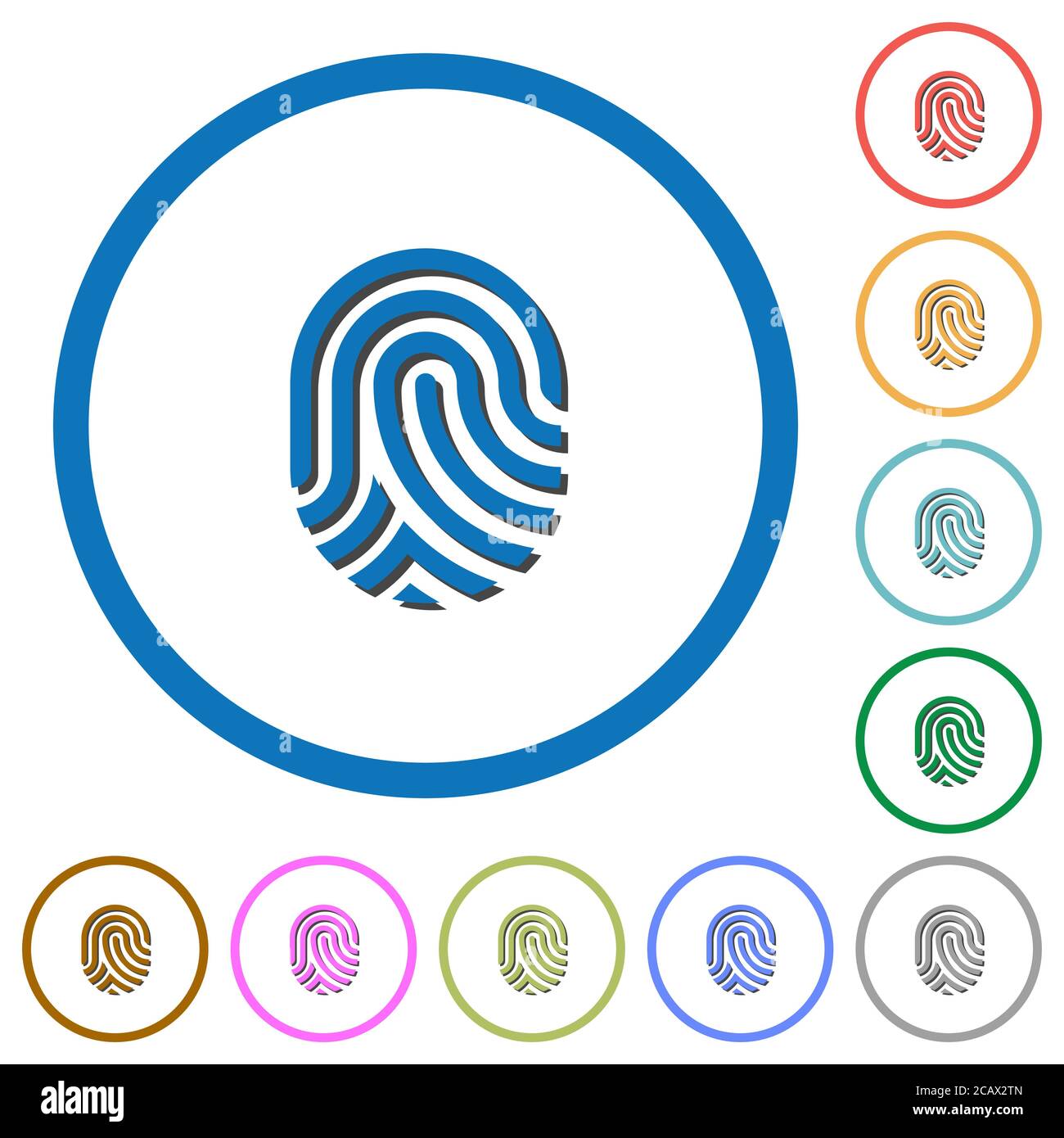 Fingerprint flat color vector icons with shadows in round outlines on ...