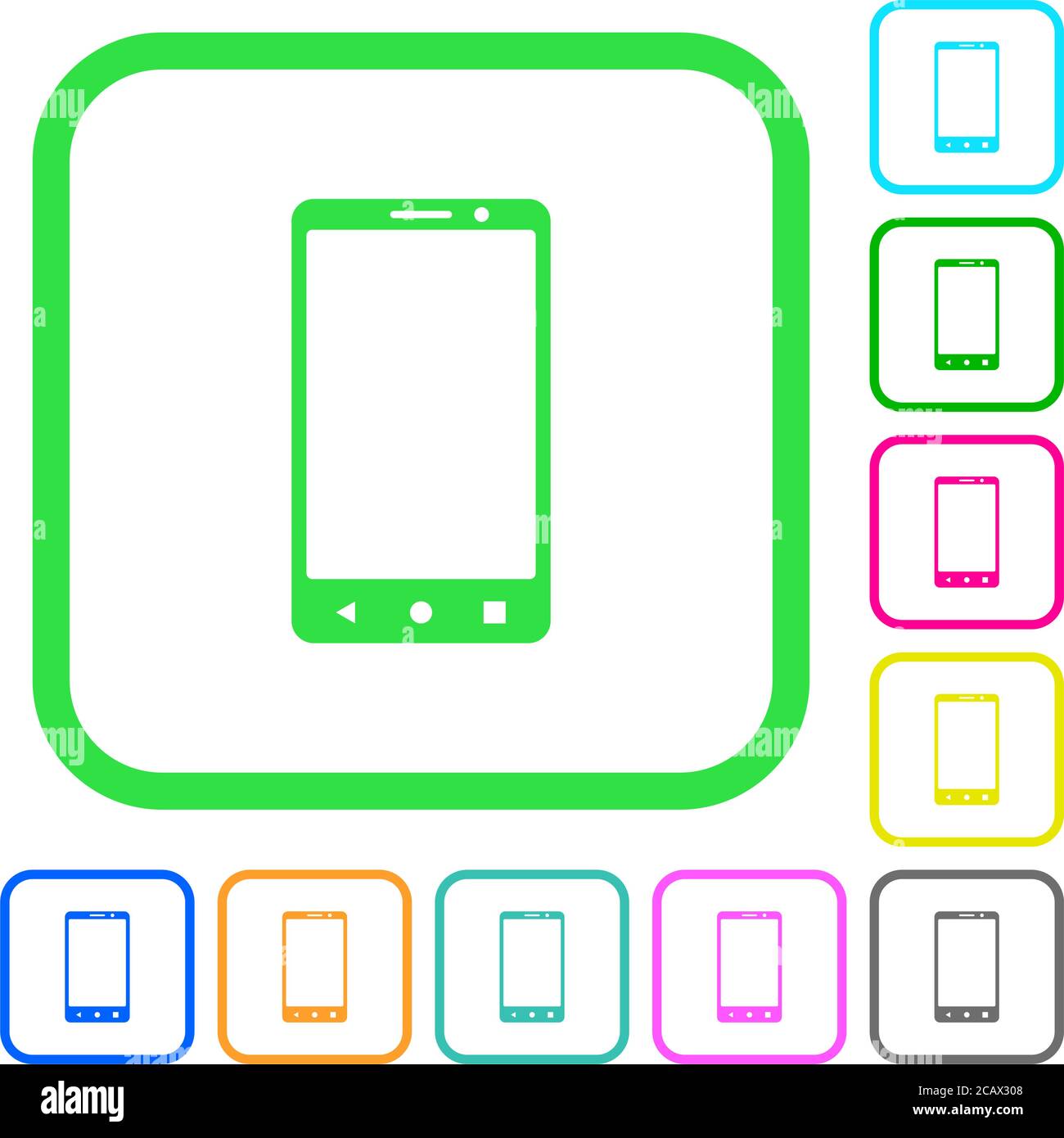 Modern mobile phone with three button vivid colored flat icons in ...