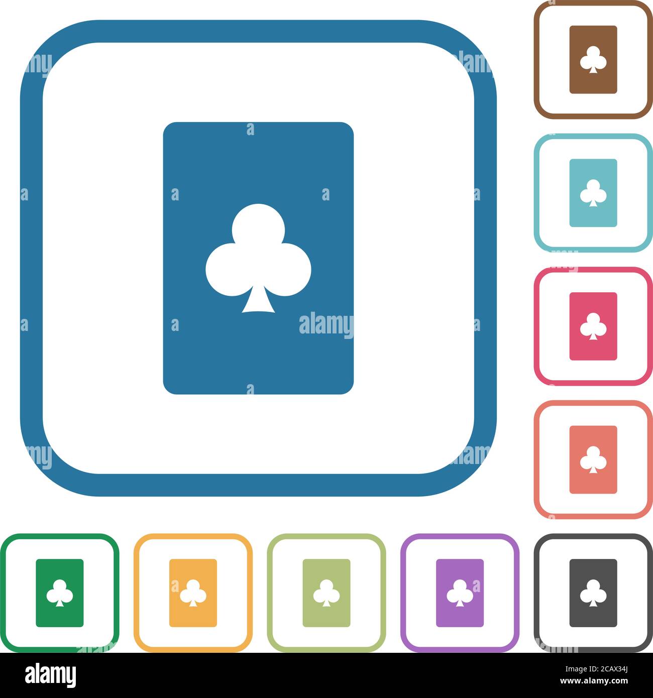 Club card symbol simple icons in color rounded square frames on white ...