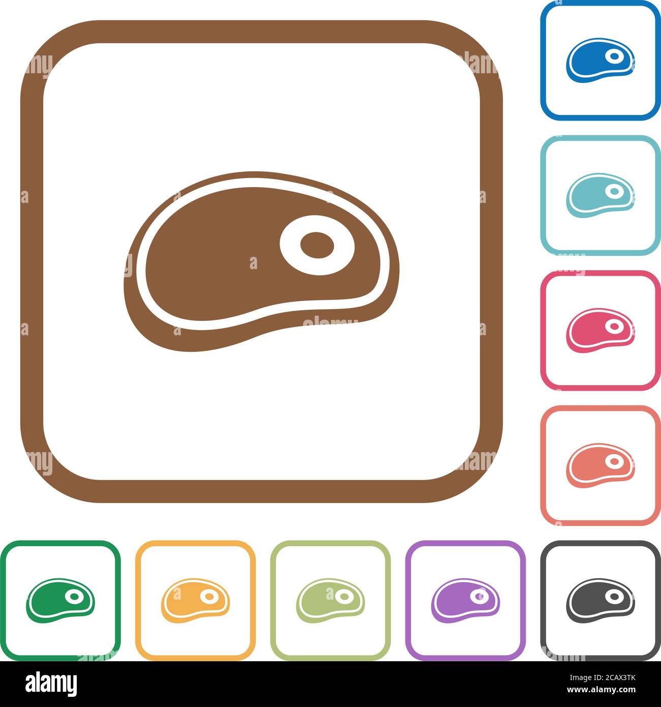 Steak simple icons in color rounded square frames on white background ...