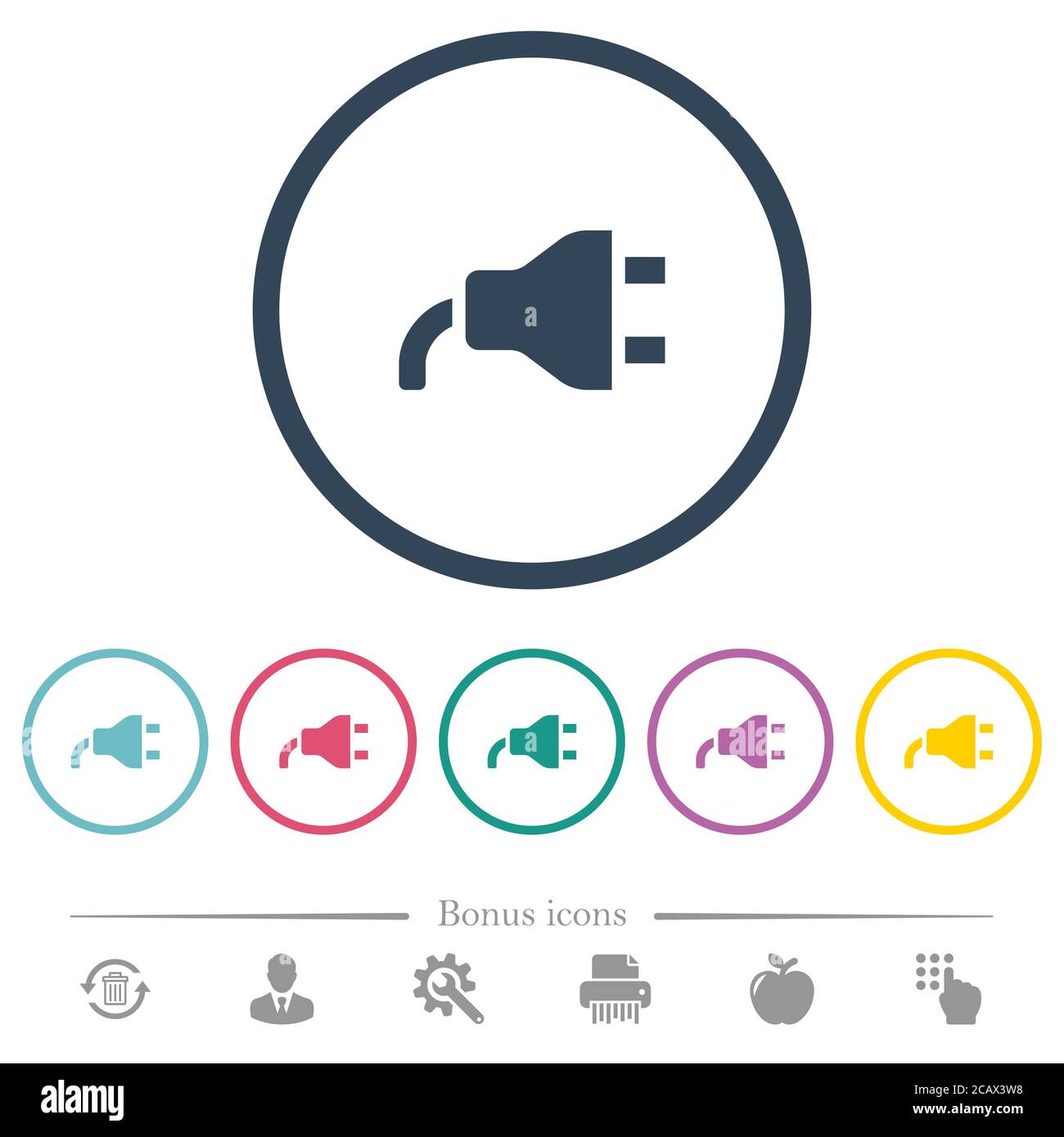 Power plug flat color icons in round outlines. 6 bonus icons included ...