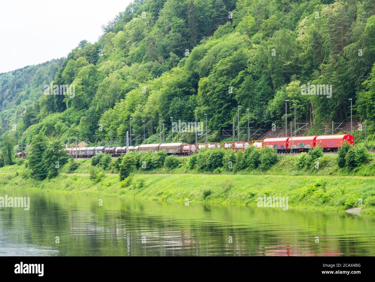Hrensko, Czech Republic. 10th June, 2020. A freight train runs on the ...