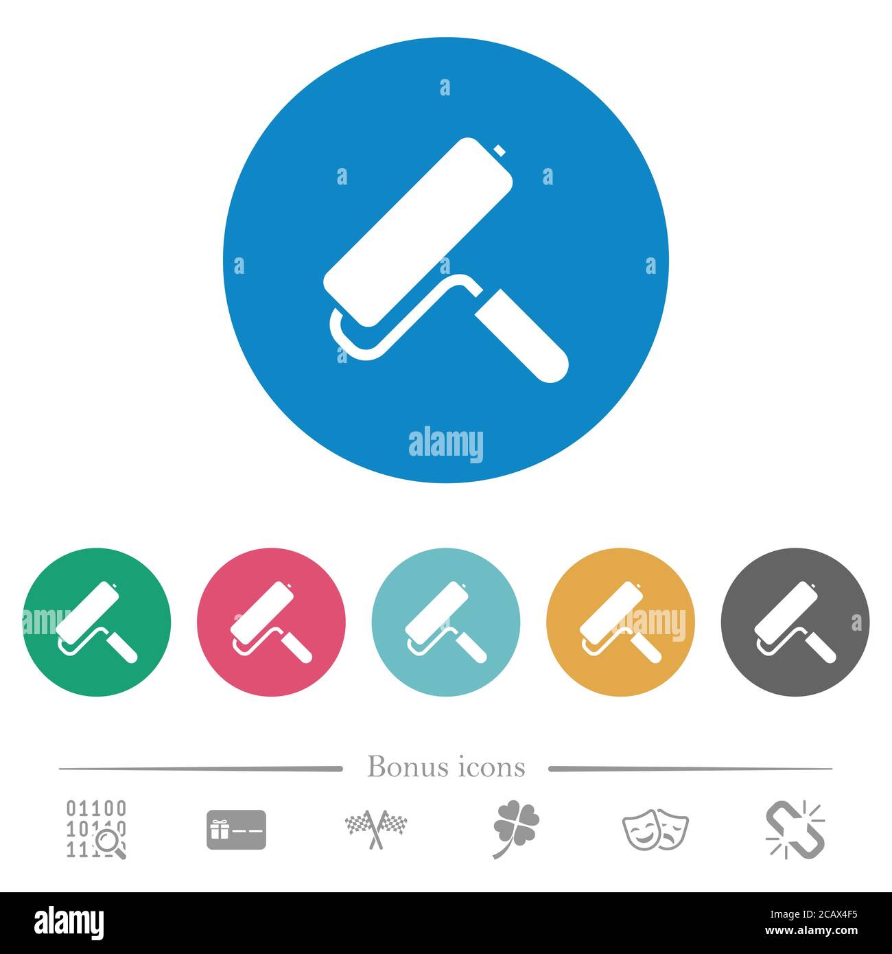 Paint roller flat white icons on round color backgrounds. 6 bonus icons included Stock Vector ...