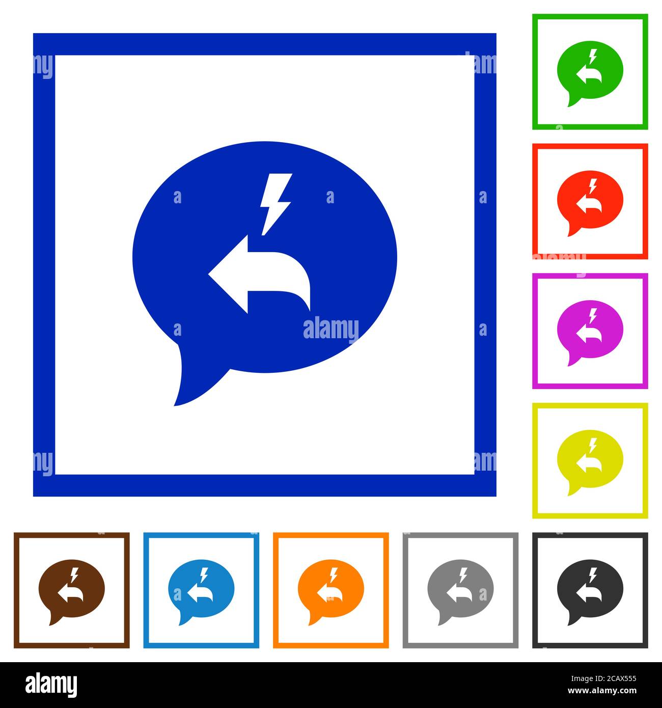 Quick reply message flat color icons in square frames on white ...