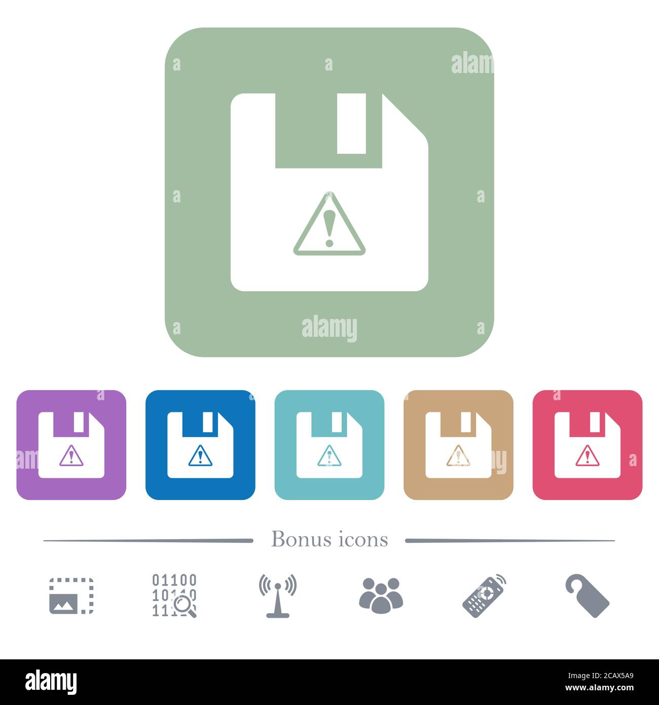 File warning white flat icons on color rounded square backgrounds. 6 ...