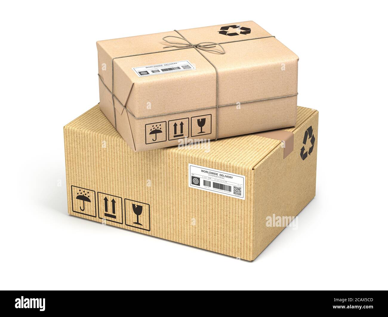 Cardboard boxes of different types and sizes isolated on white ...