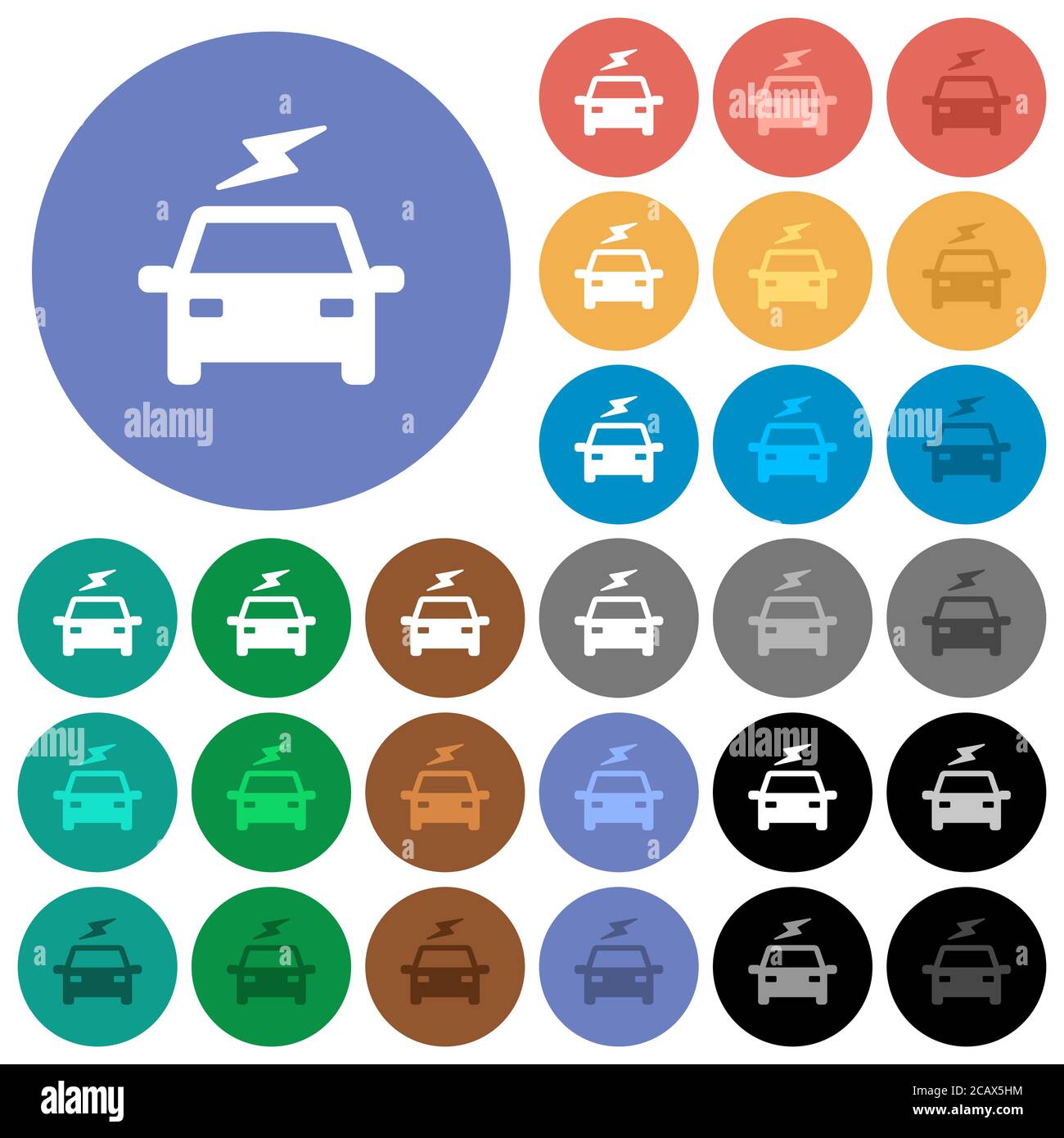 Electric car with flash multi colored flat icons on round backgrounds ...
