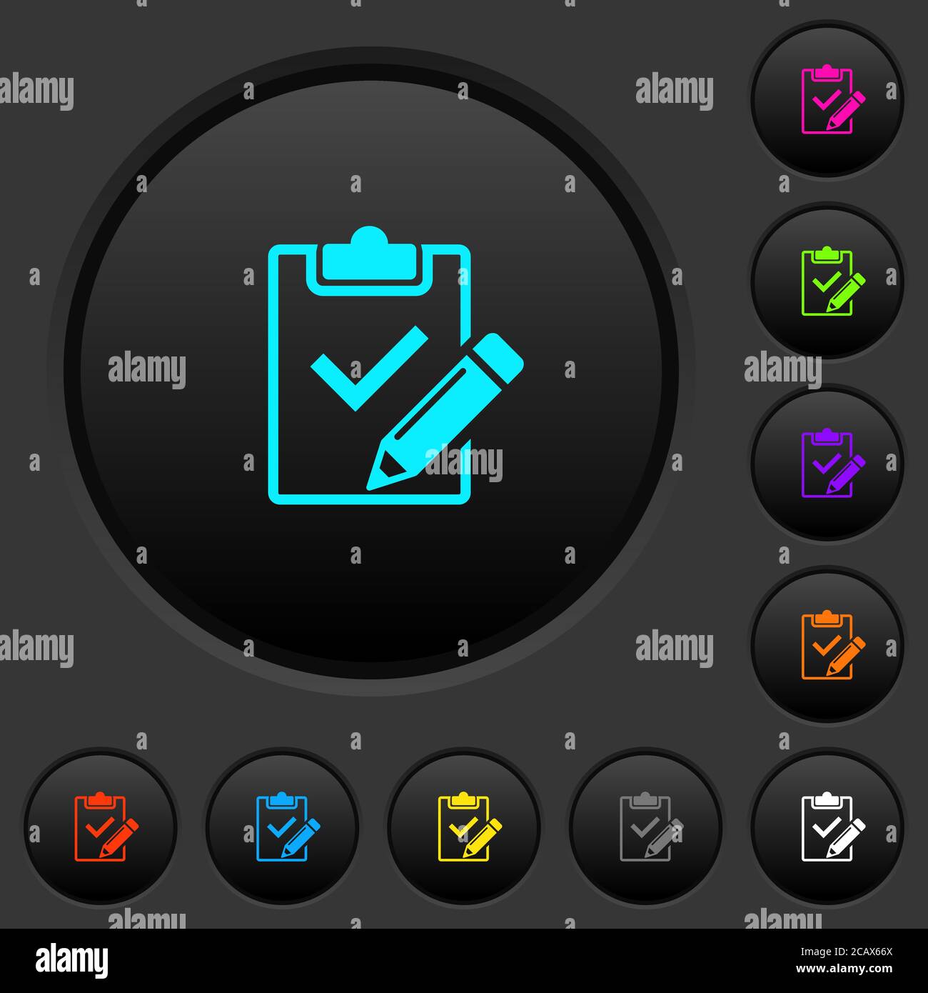 Fill out checklist dark push buttons with vivid color icons on dark ...