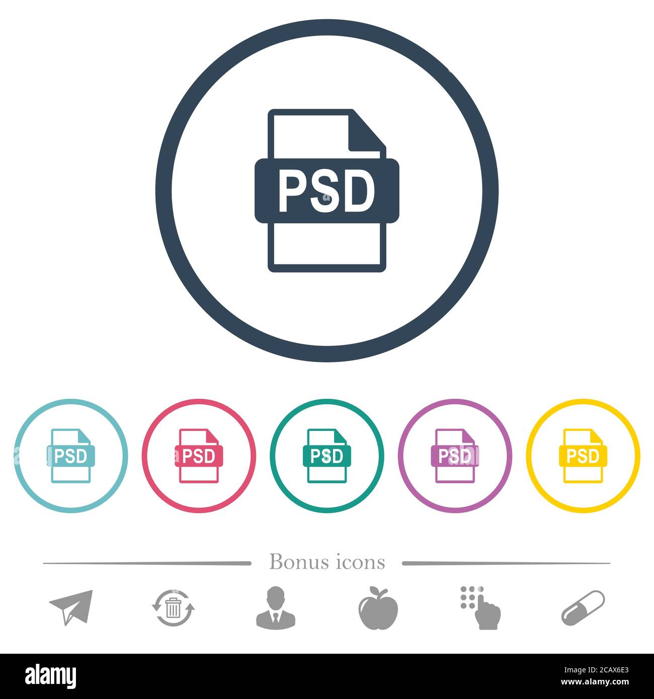 PSD file format flat color icons in round outlines. 6 bonus icons ...