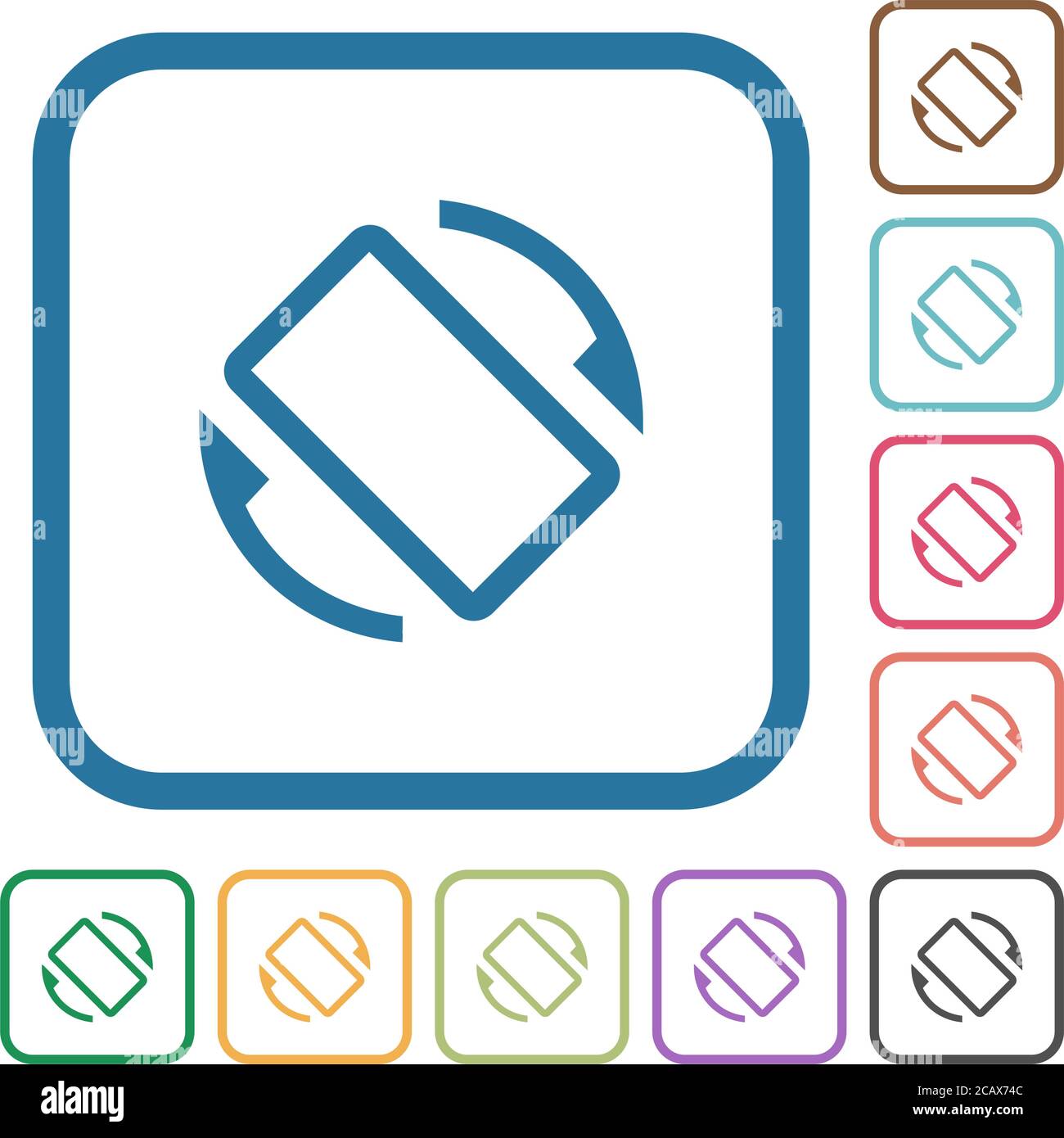 Mobile screen automatic rotation simple icons in color rounded square frames on white background ...