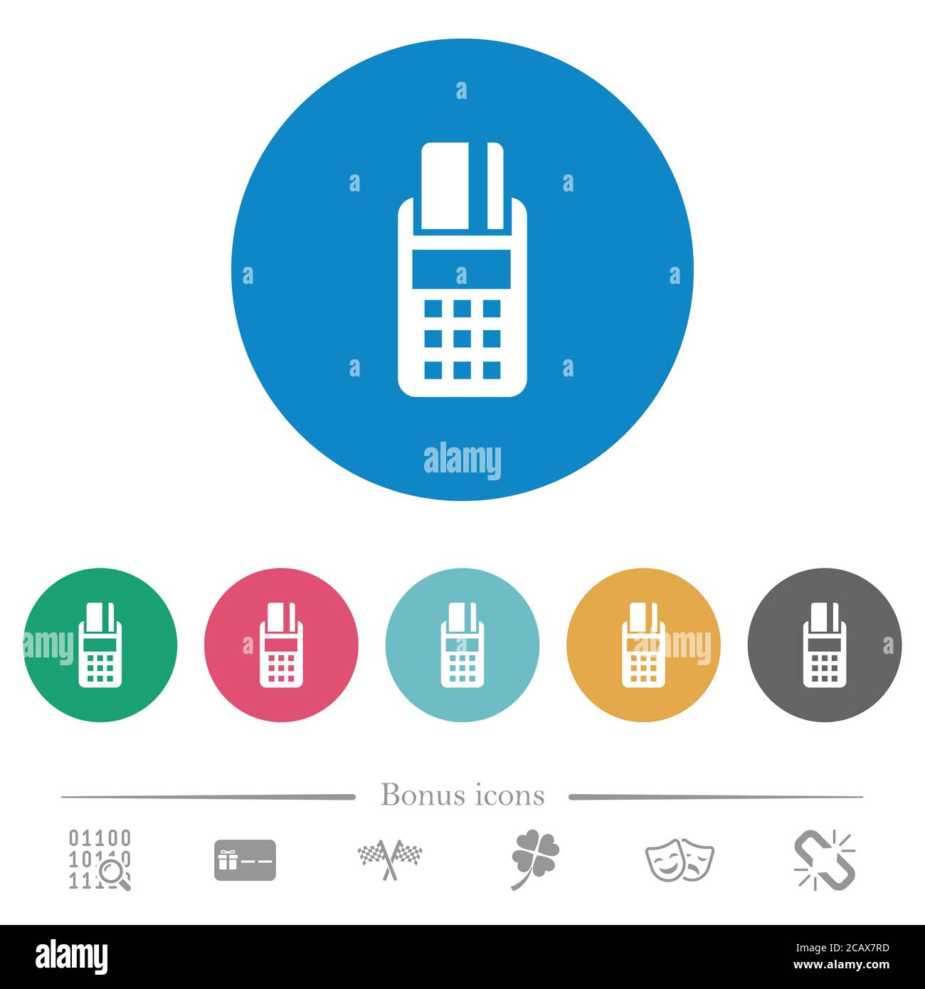 POS terminal flat white icons on round color backgrounds. 6 bonus icons included Stock Vector ...