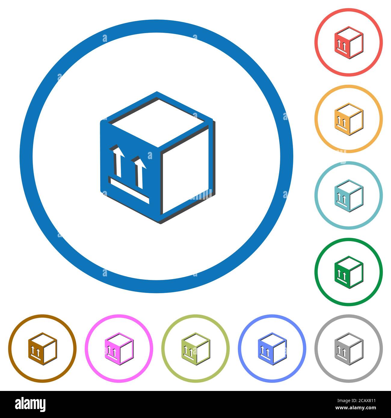 Single package flat color vector icons with shadows in round outlines ...