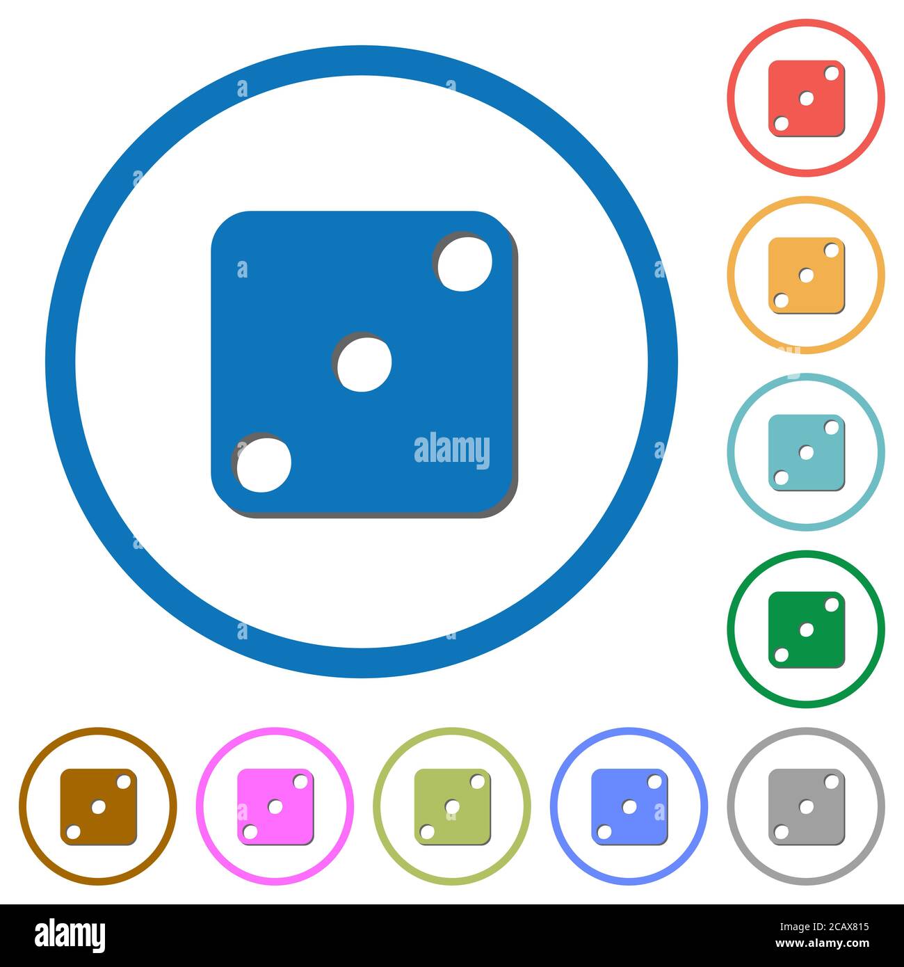 Domino three flat color vector icons with shadows in round outlines on ...