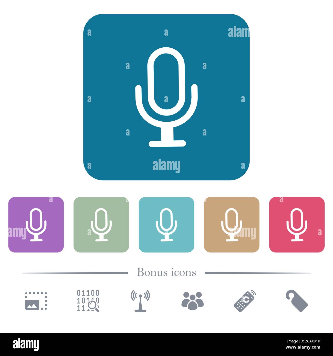 Single microphone white flat icons on color rounded square backgrounds ...