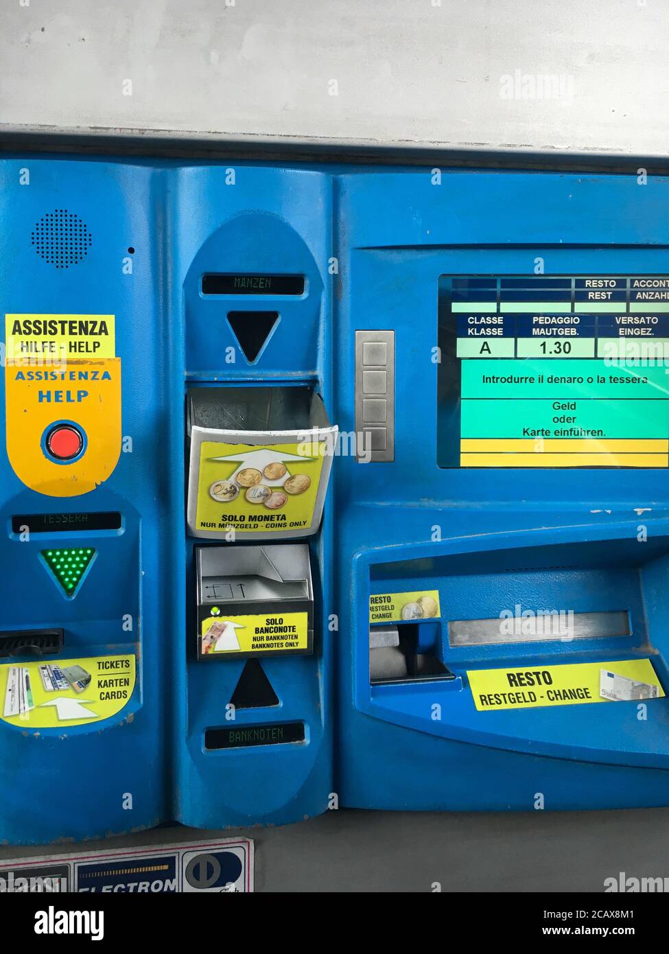 Blue Italian highway - autostrade toll booth Stock Photo - Alamy