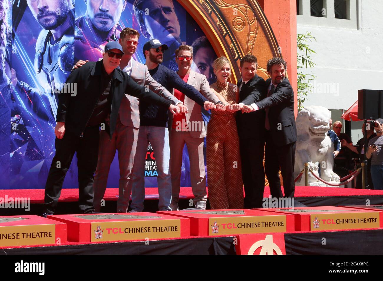 LOS ANGELES - APR 23: Kevin Feige, Chris Hemsworth, Chris Evans, Robert ...