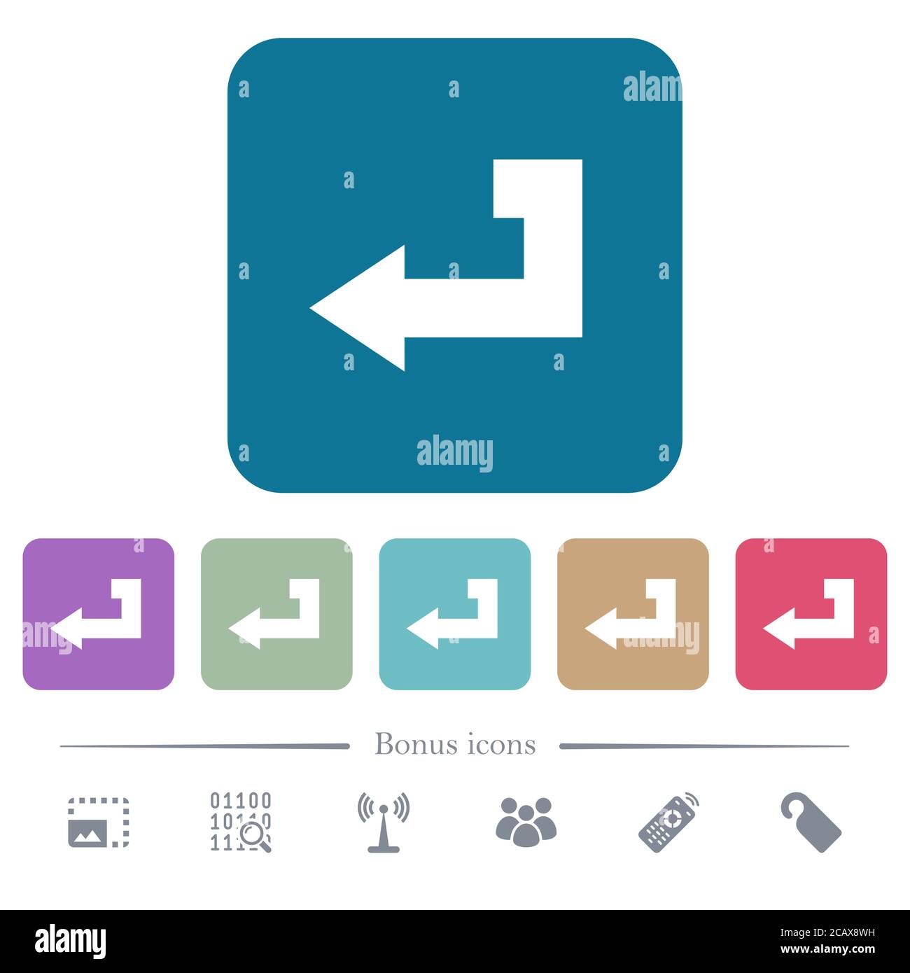 Return key white flat icons on color rounded square backgrounds. 6 ...