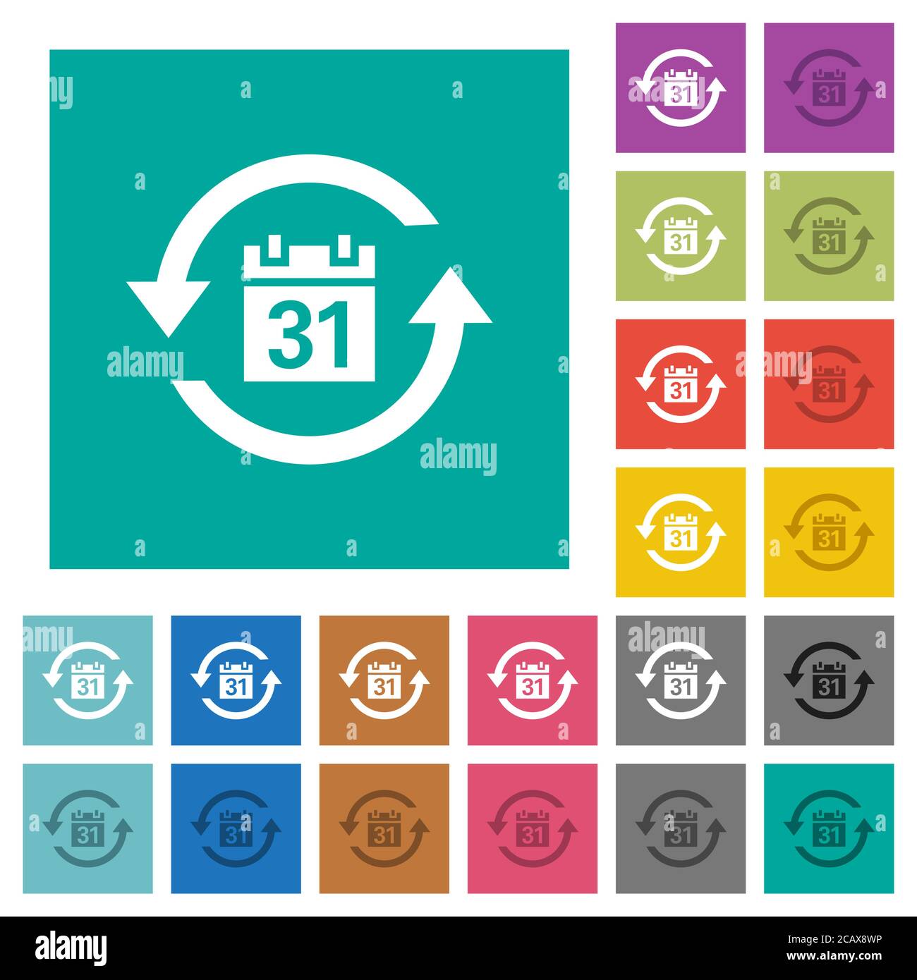 Monthly subscription multi colored flat icons on plain square ...