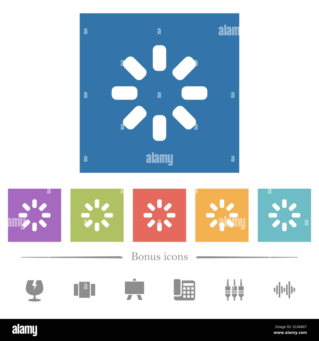 Loader symbol flat white icons in square backgrounds. 6 bonus icons ...