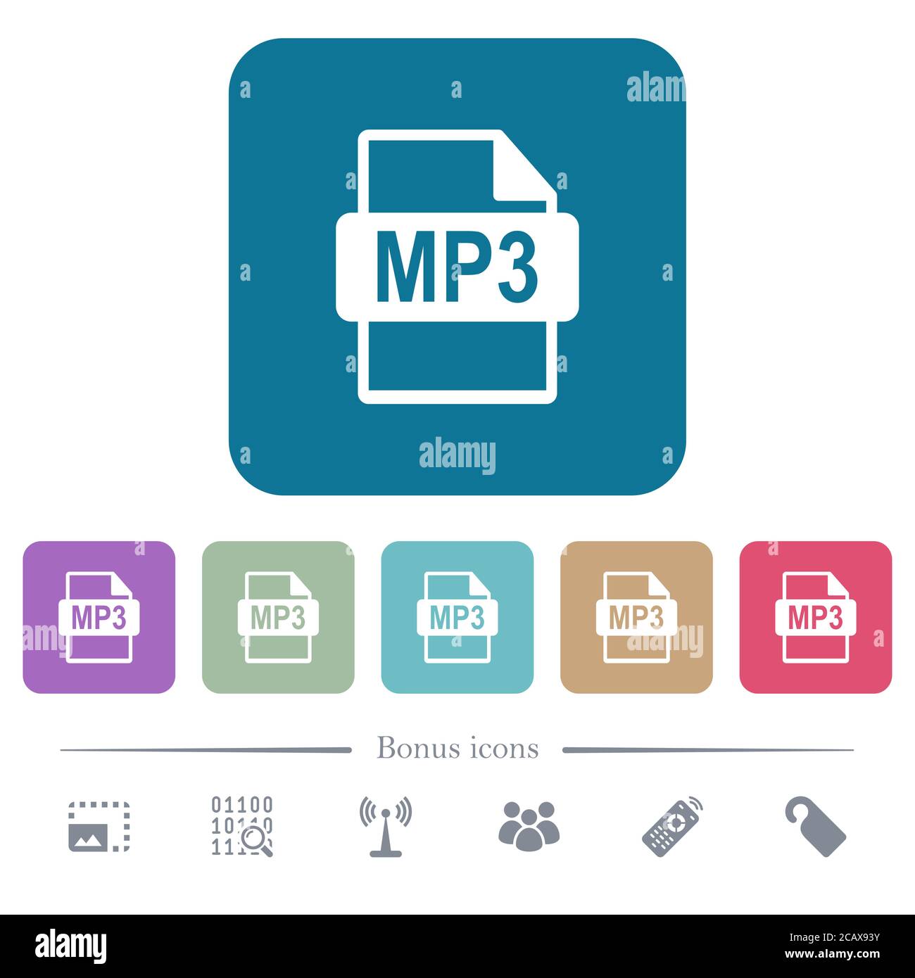 MP3 file format white flat icons on color rounded square backgrounds. 6 ...