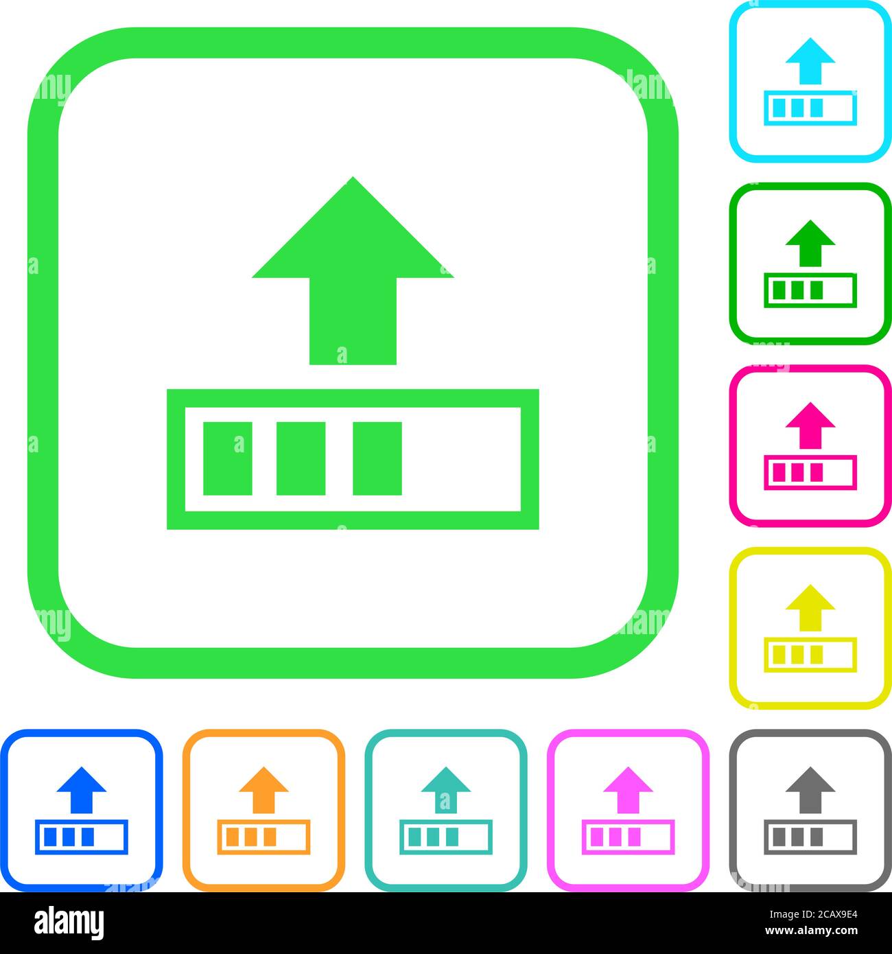 Upload in progress vivid colored flat icons in curved borders on white ...
