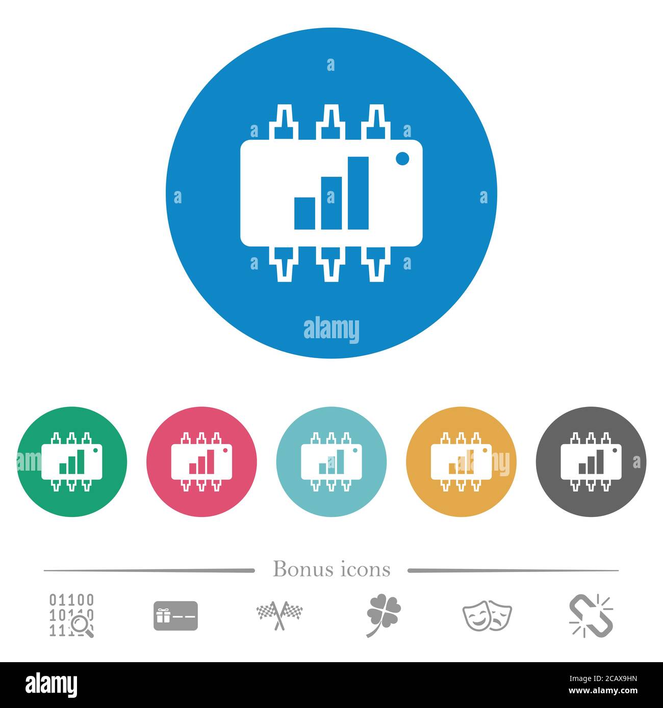 Hardware acceleration flat white icons on round color backgrounds. 6 ...
