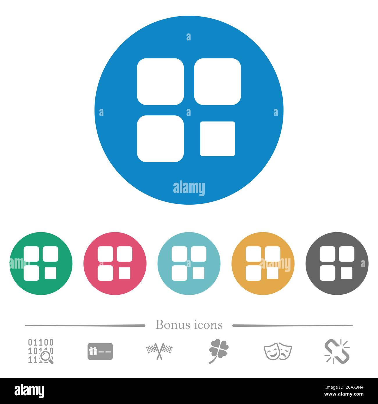 Component stop flat white icons on round color backgrounds. 6 bonus ...