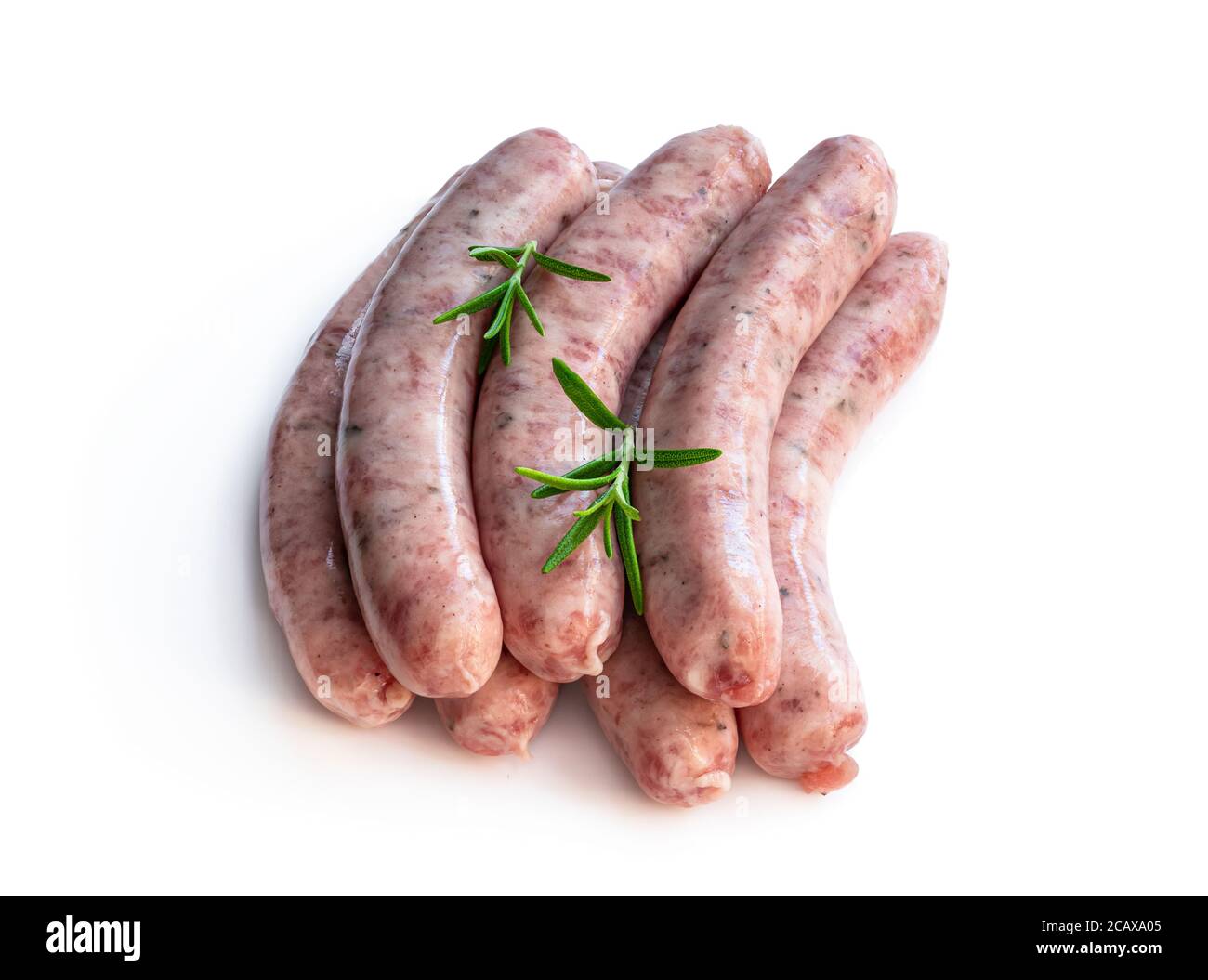 Pork sausages chipolatas isolated on white background Stock Photo - Alamy