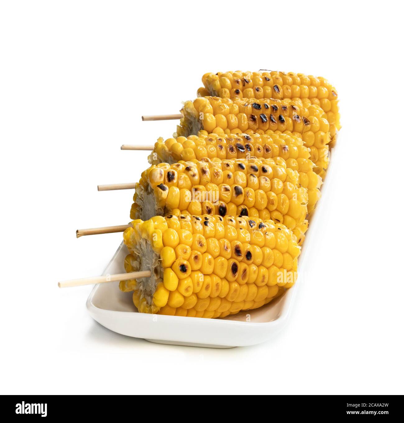 Grilled sweet corn on the cob isolated on white Stock Photo - Alamy
