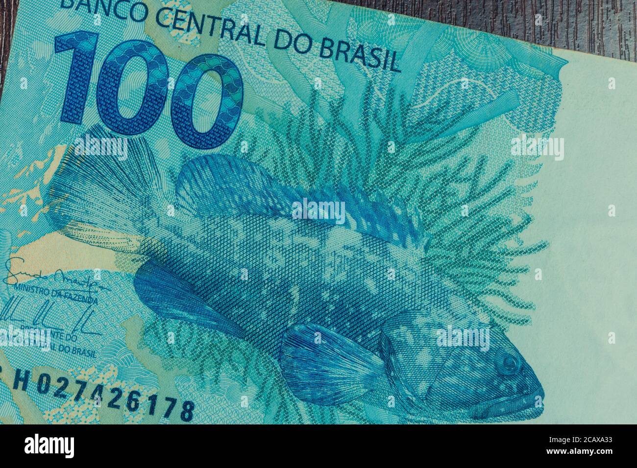 Closeup at 100 bill Brazilian money Stock Photo - Alamy