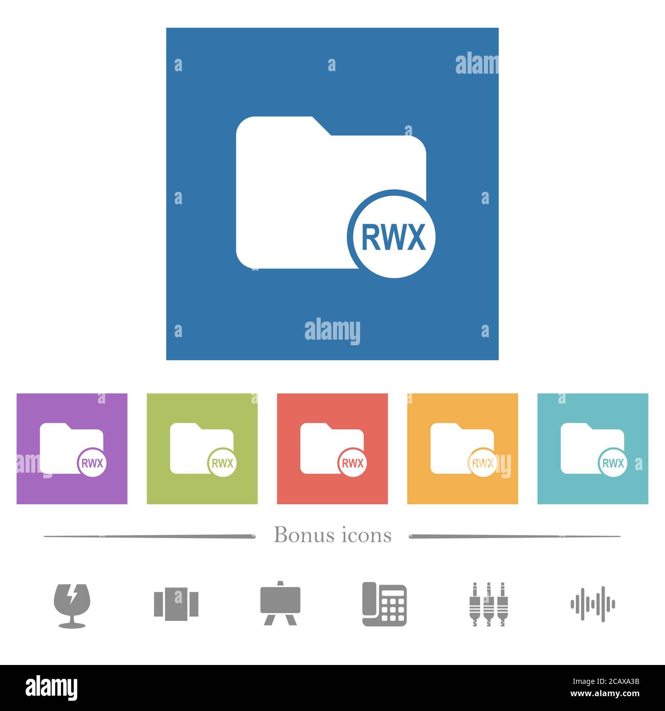 Directory permissions flat white icons in square backgrounds. 6 bonus ...